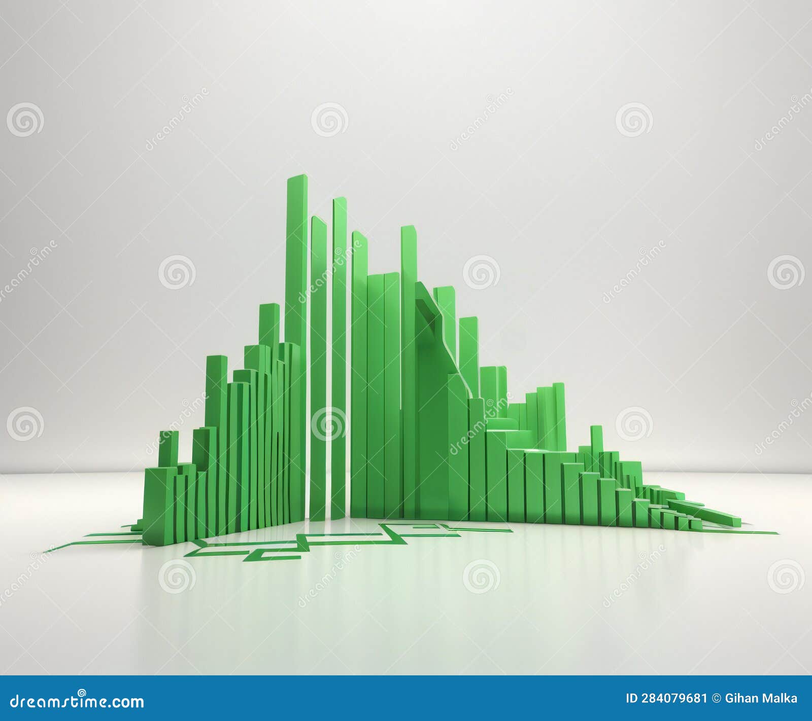 Green Graph 3D White Background with Copy Space Stock Illustration ...