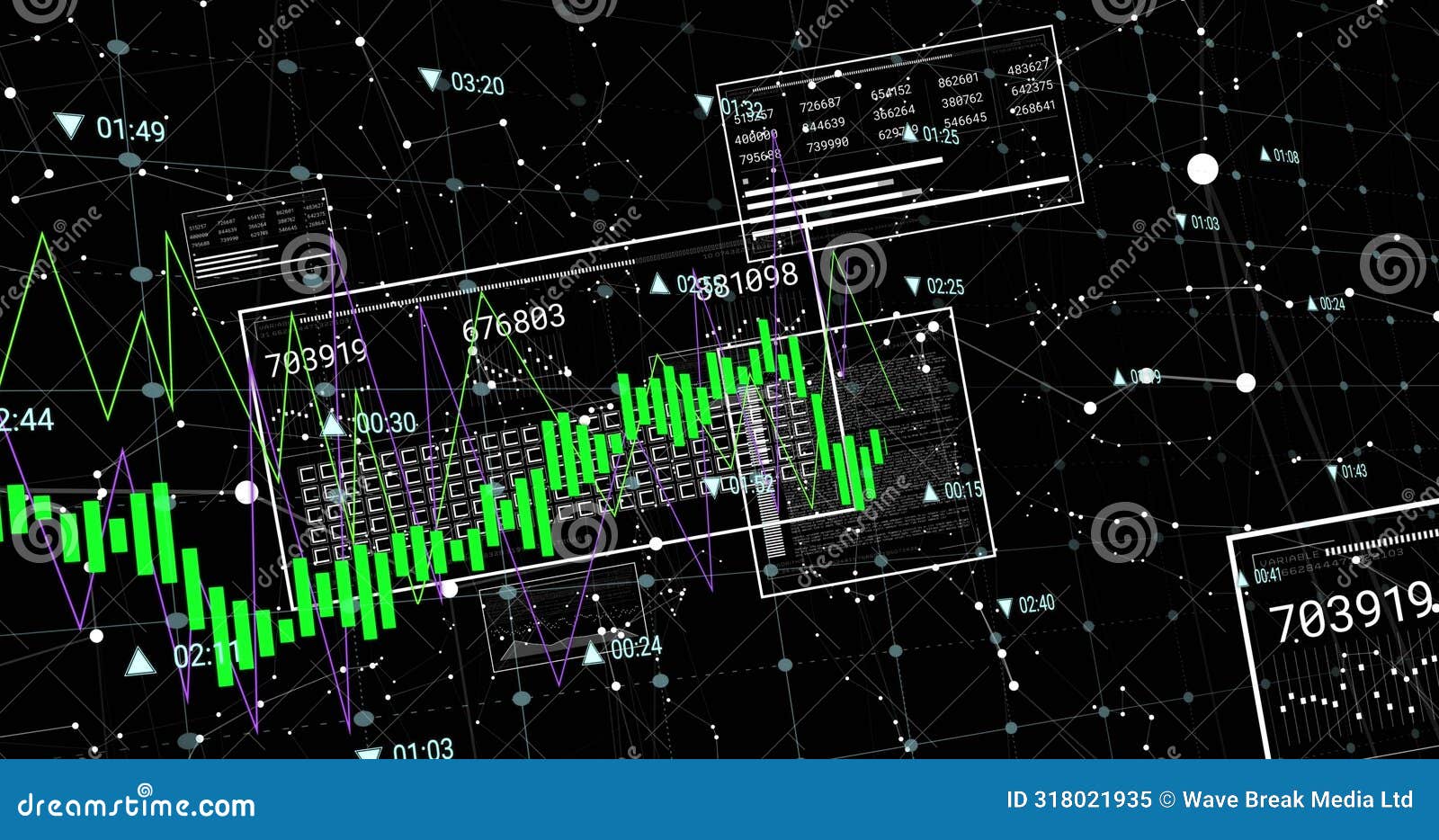 Green Graph And Numbers Moving Against Black Background Royalty-Free ...