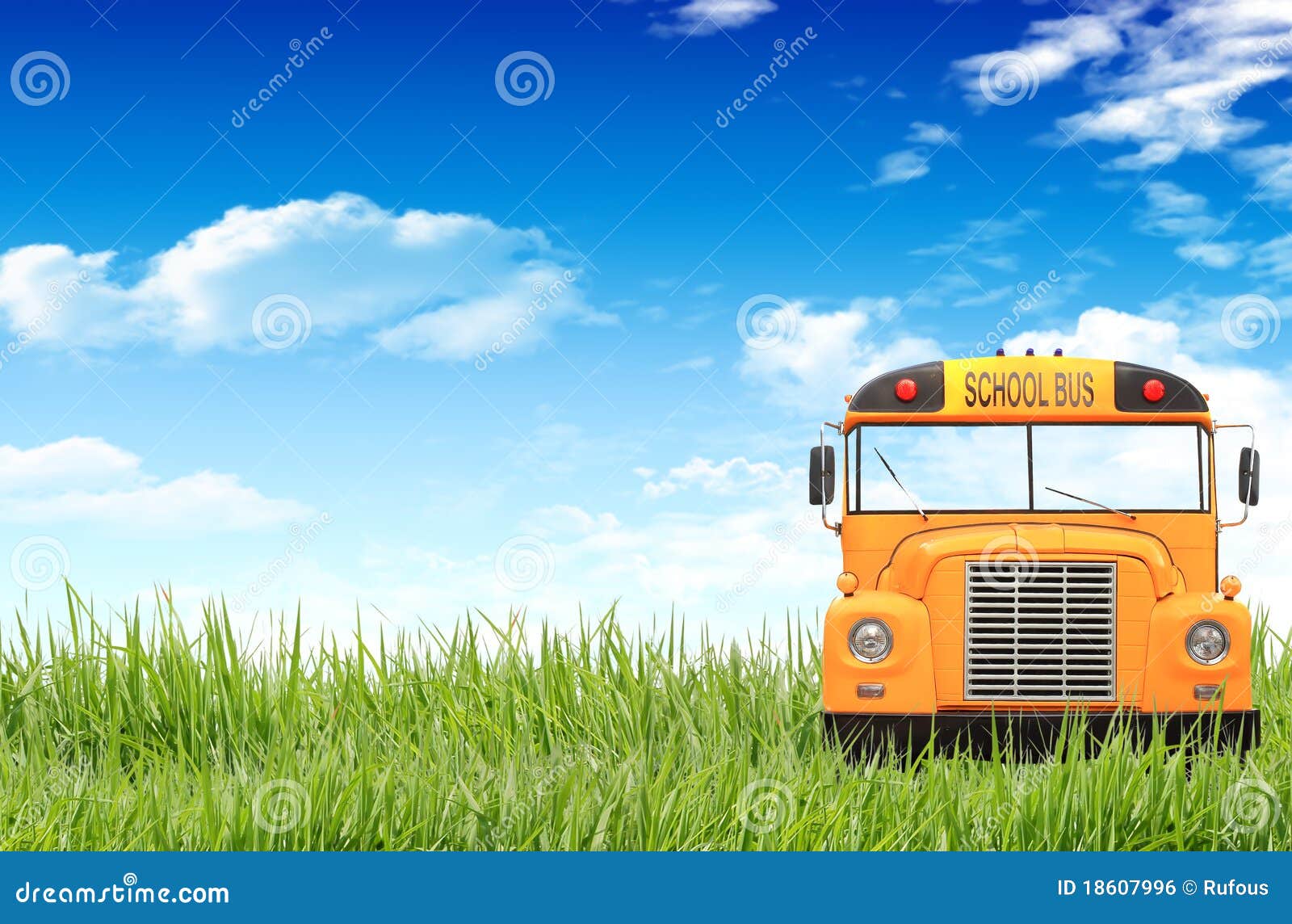 Green Grass, Blue Sky and the School Bus Stock Photo - Image of depth ...