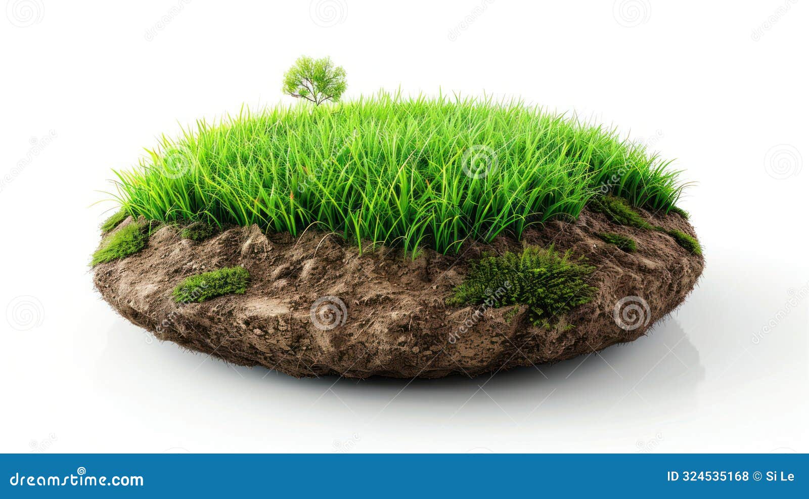 Green Grass Circle On White Background - 3D Render Of Garden Earth Soil ...