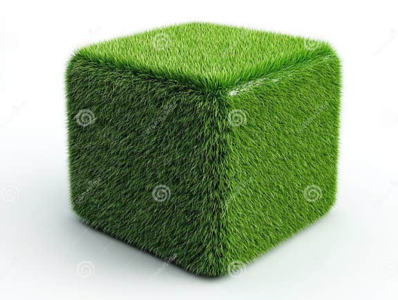 A Green Grass Cube on a White Background Stock Illustration ...