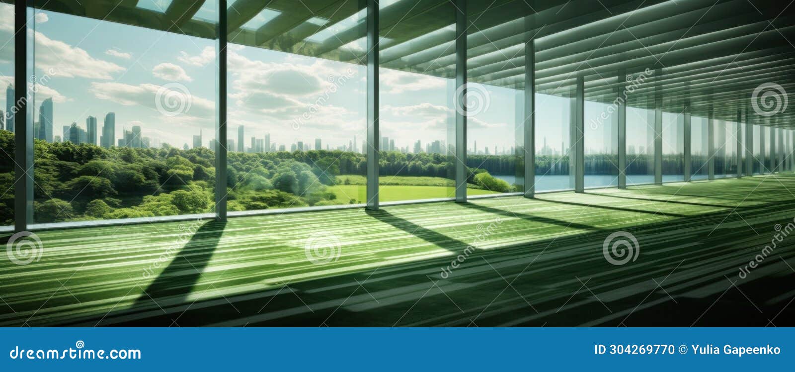 A Green Grass Field with Sunlight Streaming through the Glass Stock ...