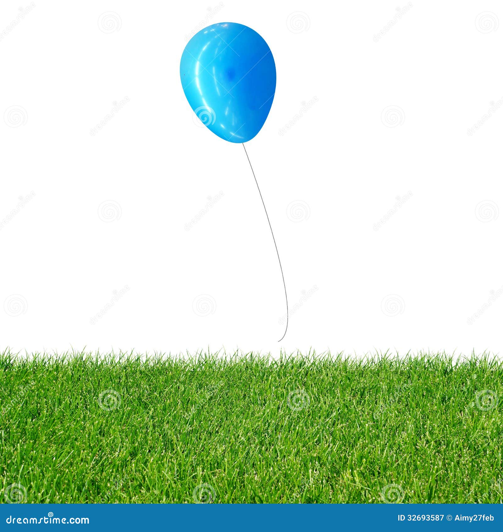 Green Grass with Floating Blue Balloon Stock Image - Image of colorful ...