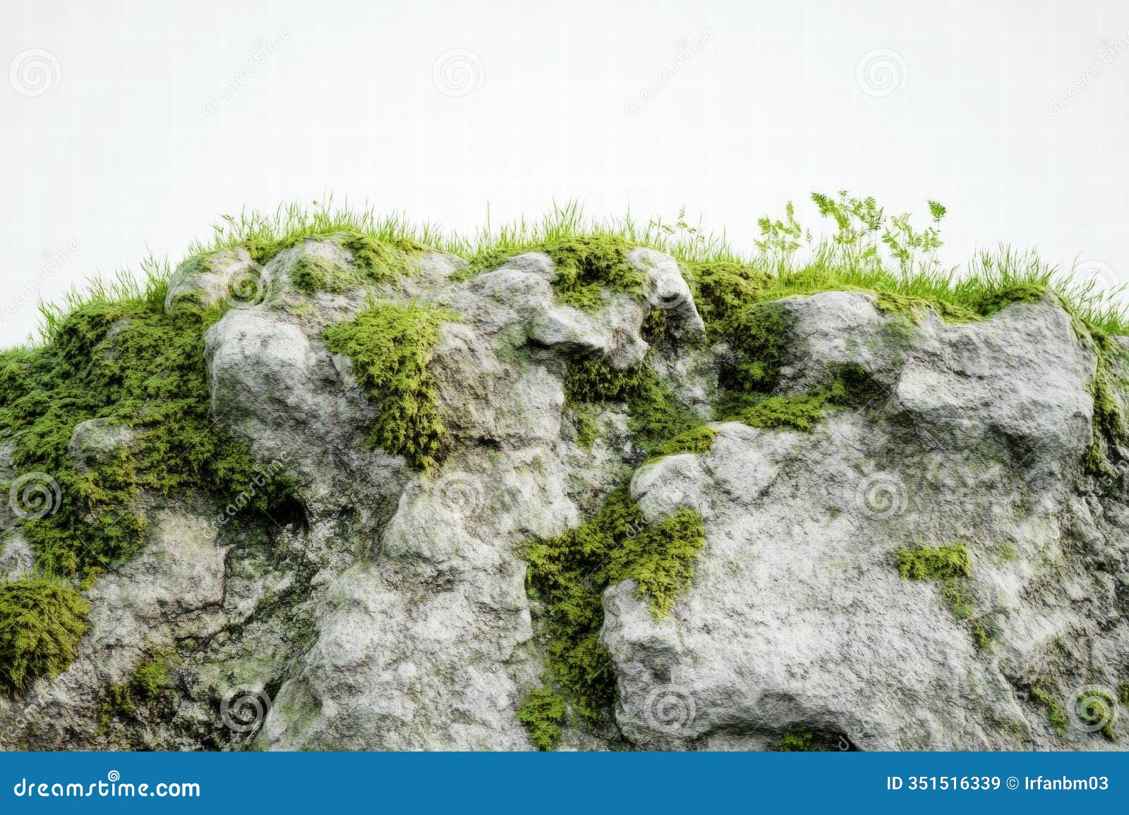 Green Grass Grows on Rocky Cliff with Moss, Nature Landscape Theme ...
