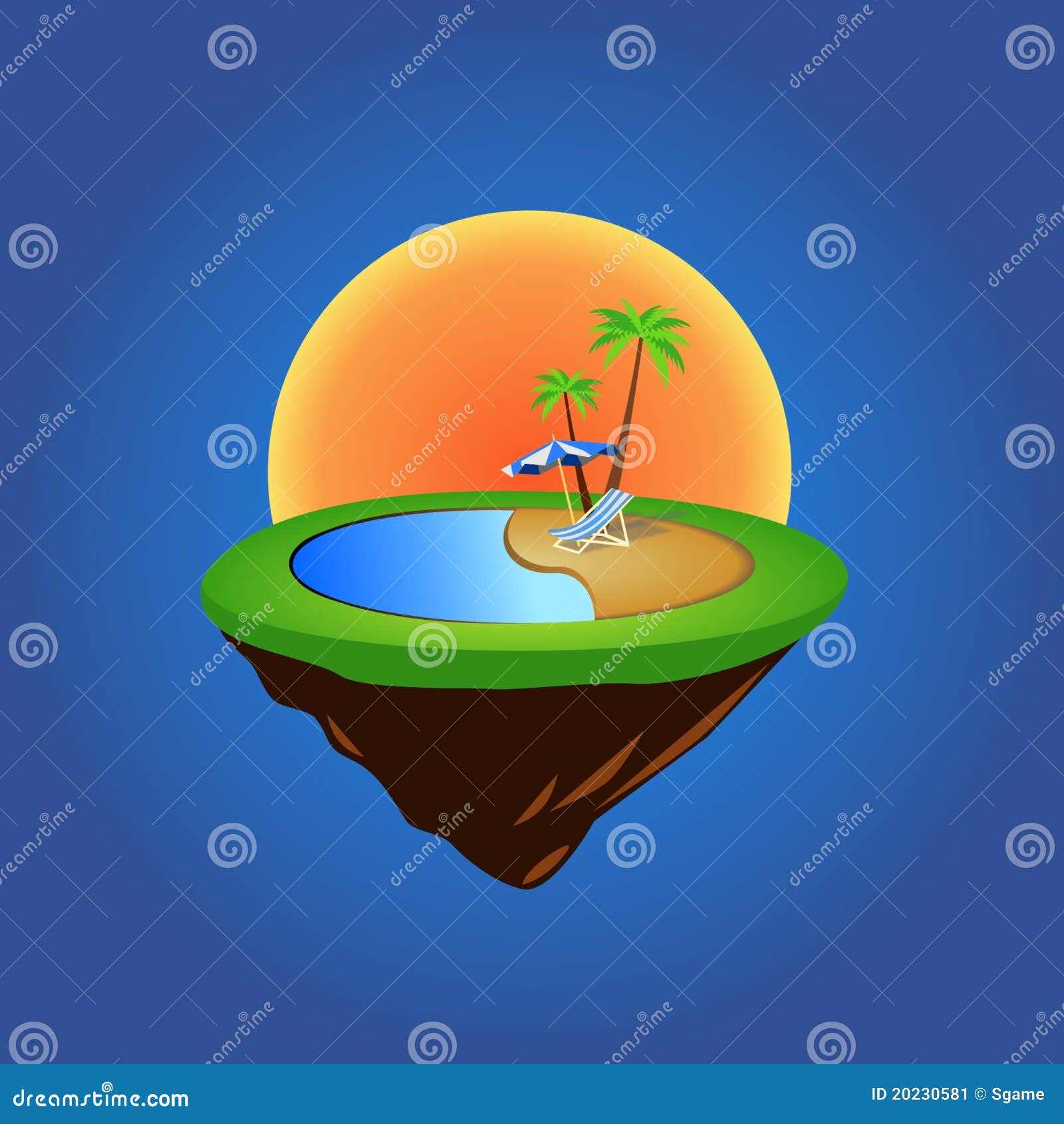 Green Grass Island with Summer Elements Vector Stock Illustration ... Green Grass Island with Summer Elements Vector Stock Illustration ...