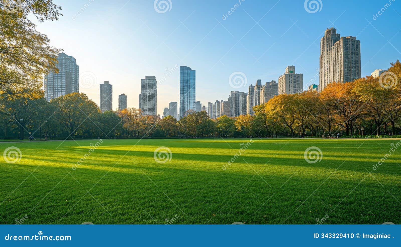 Green Grass Lawn in Front of Modern City Skyline Stock Illustration ...