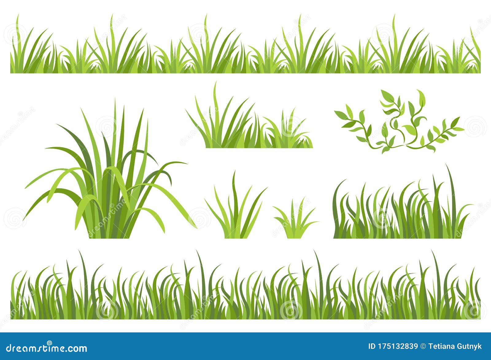 Green Grass Seamless Pattern. Set of Vector Illustrations with Grass ...