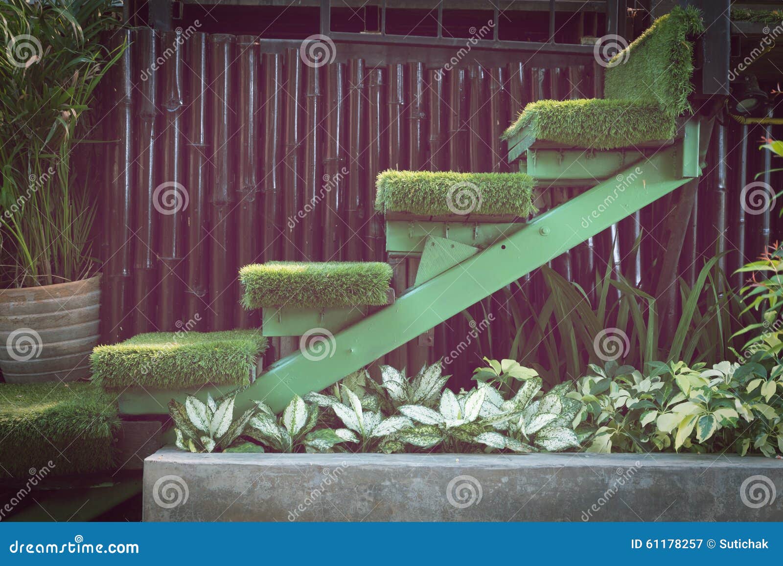 Green Grass Staircase in Garden, Interior Decoration Stock Image ...