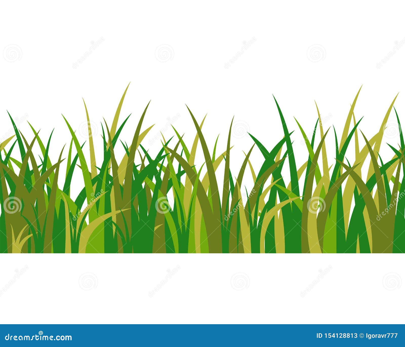 Green Grass Stalks Tuft And Seamless Pattern Isolated On White Background Vector Illustration