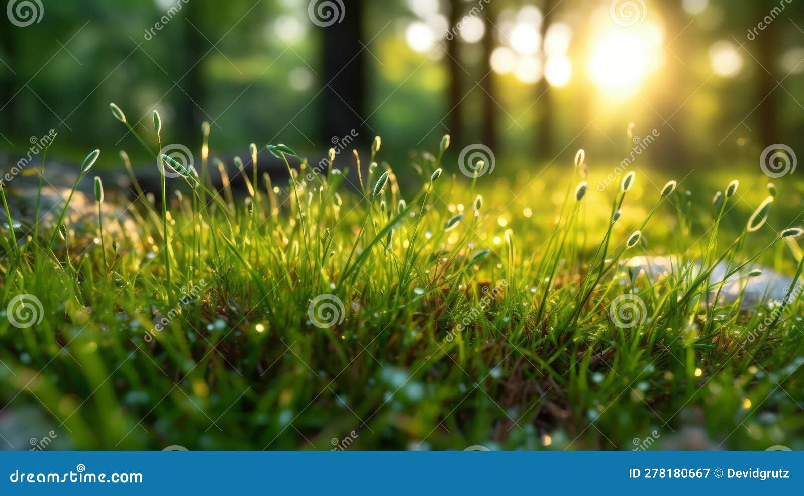 Green Grass in Summer Forest at Sunset. Macro Image Stock Image - Image ...