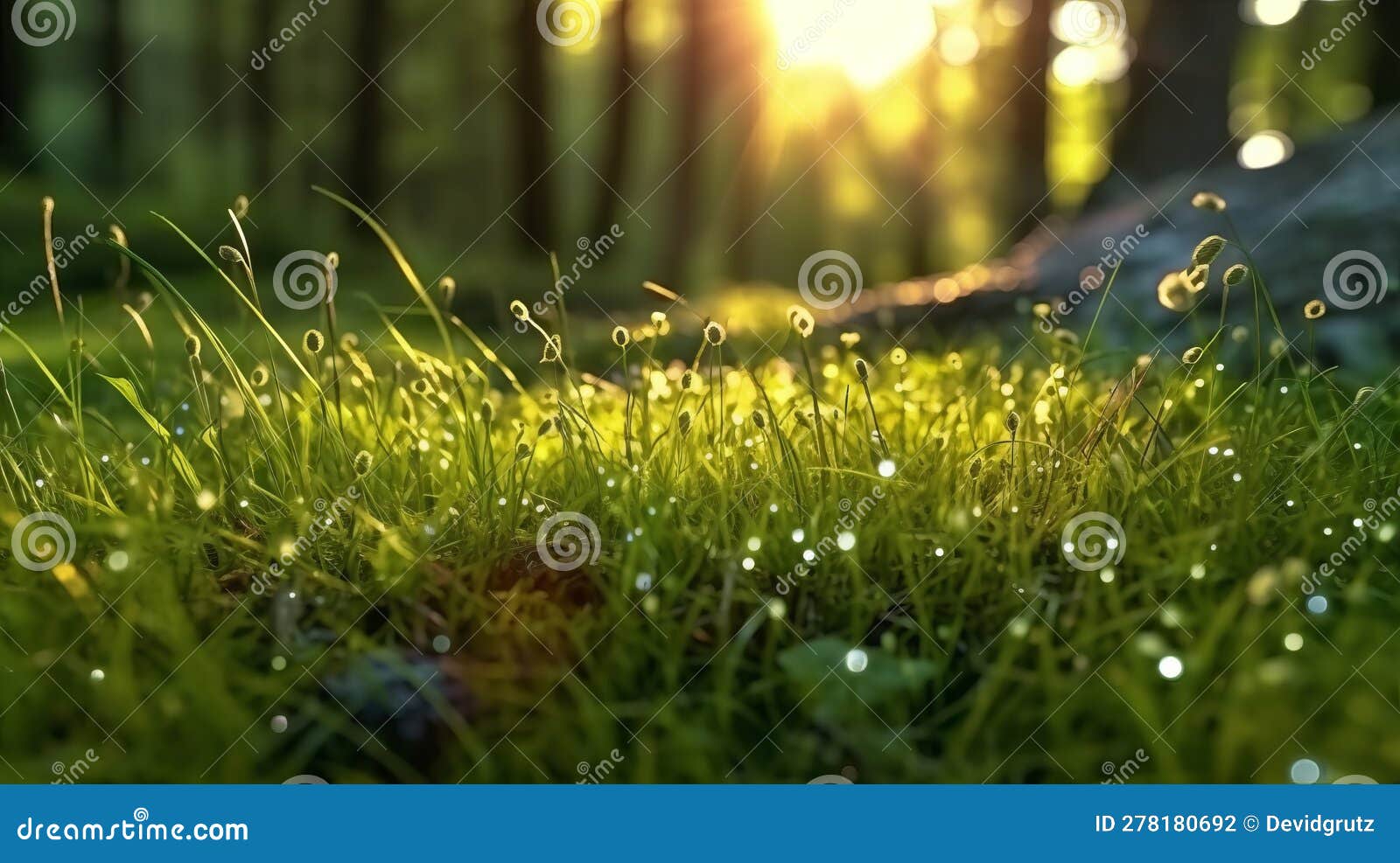 Green Grass in Summer Forest at Sunset. Macro Image Stock Photo - Image ...