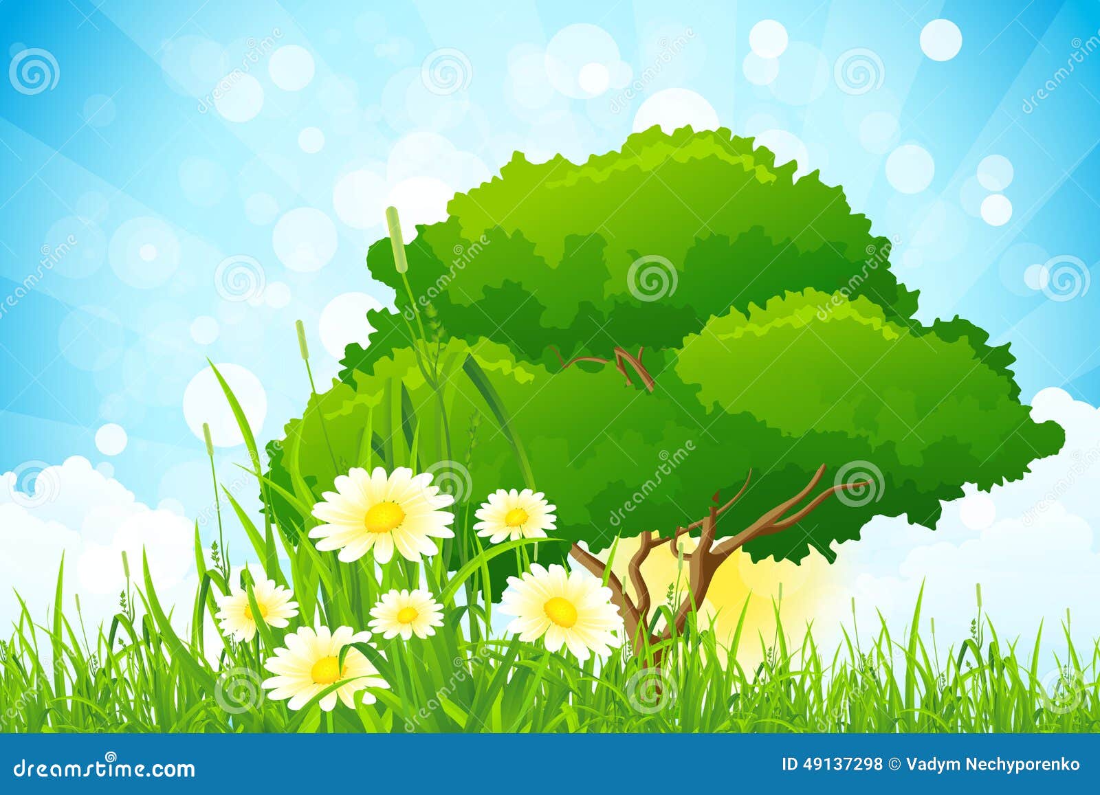 Green Grass with Tree stock vector. Illustration of flower - 49137298