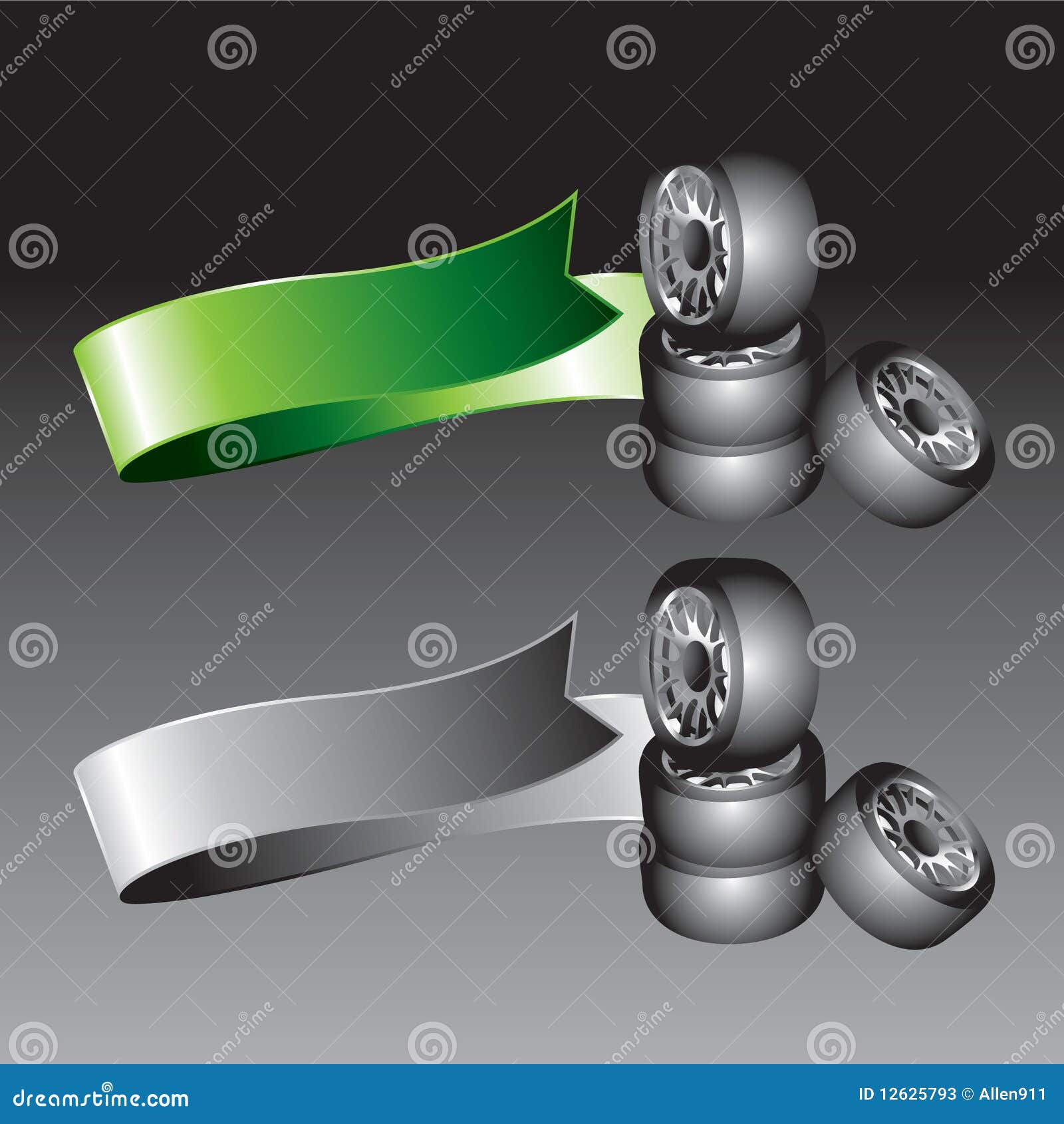 Green and Gray Ribbons with Stacked Tires Stock Vector - Illustration ...