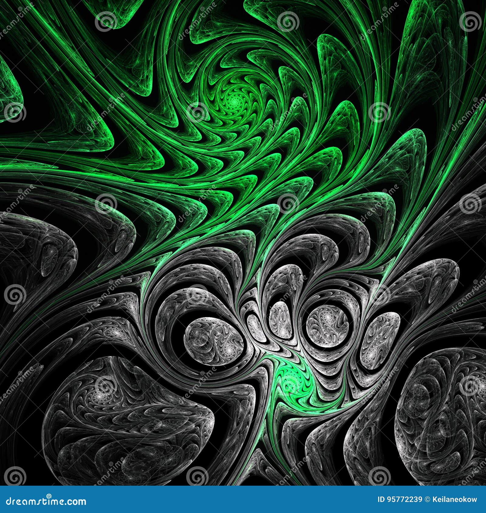 Green and Grey Fractal Spirals Stock Illustration - Illustration of ...