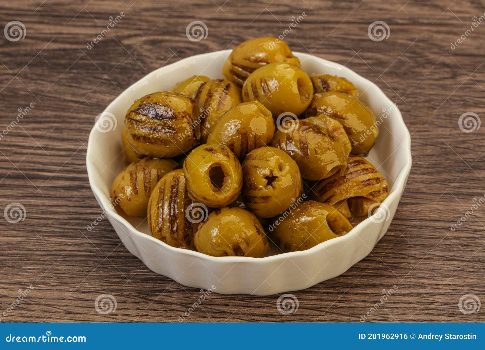 Green Grilled Olives in the Bowl Stock Photo - Image of snack, organic ...
