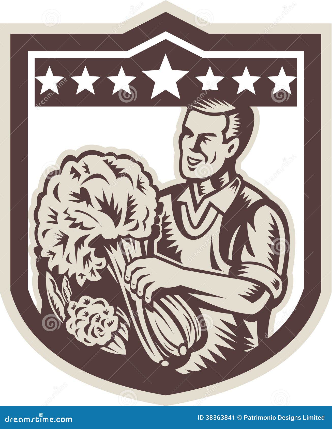 Green Grocer Vegetables Shield Woodcut Stock Illustration ...