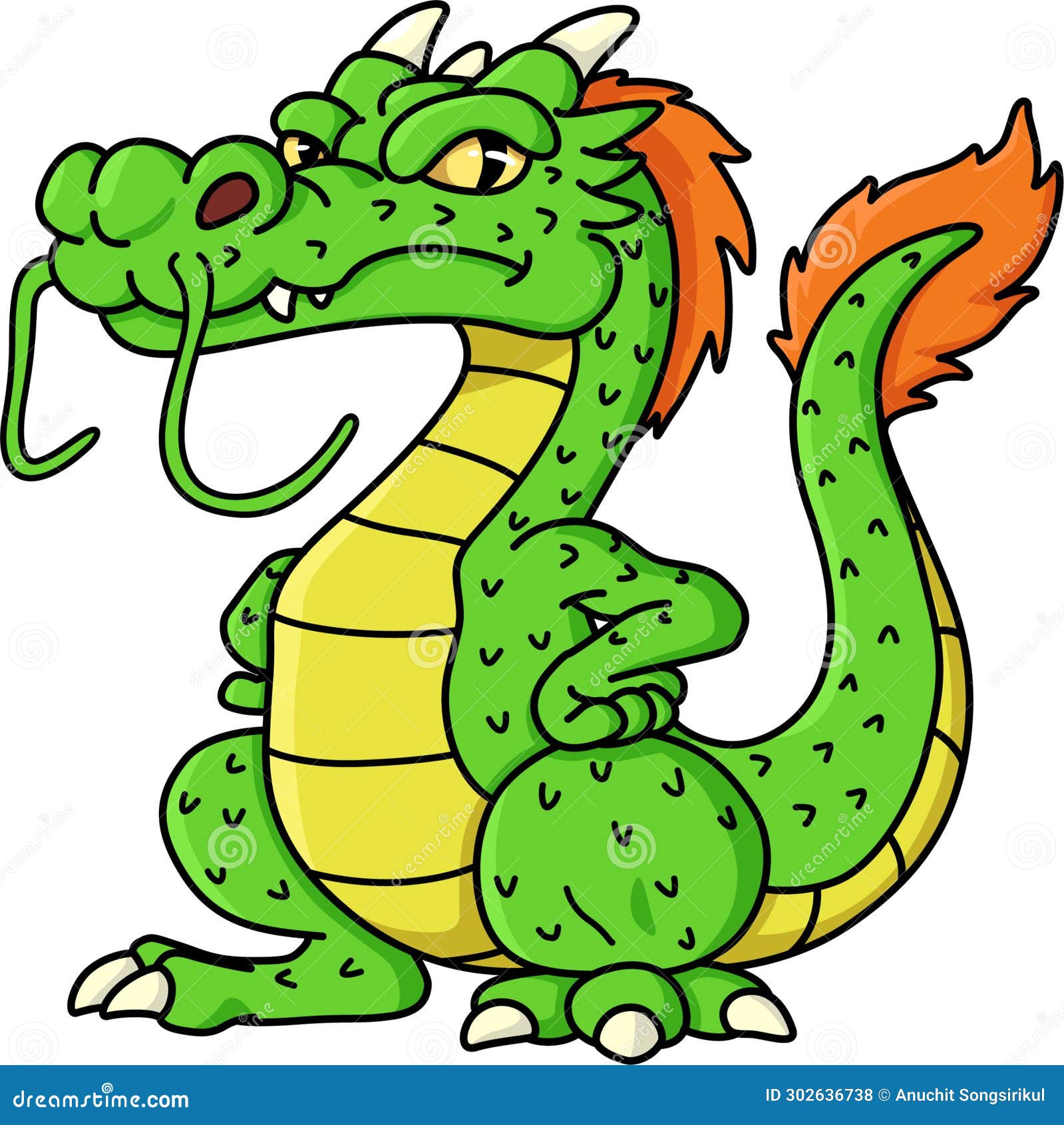 Green grumpy dragon stock vector. Illustration of mustache - 302636738
