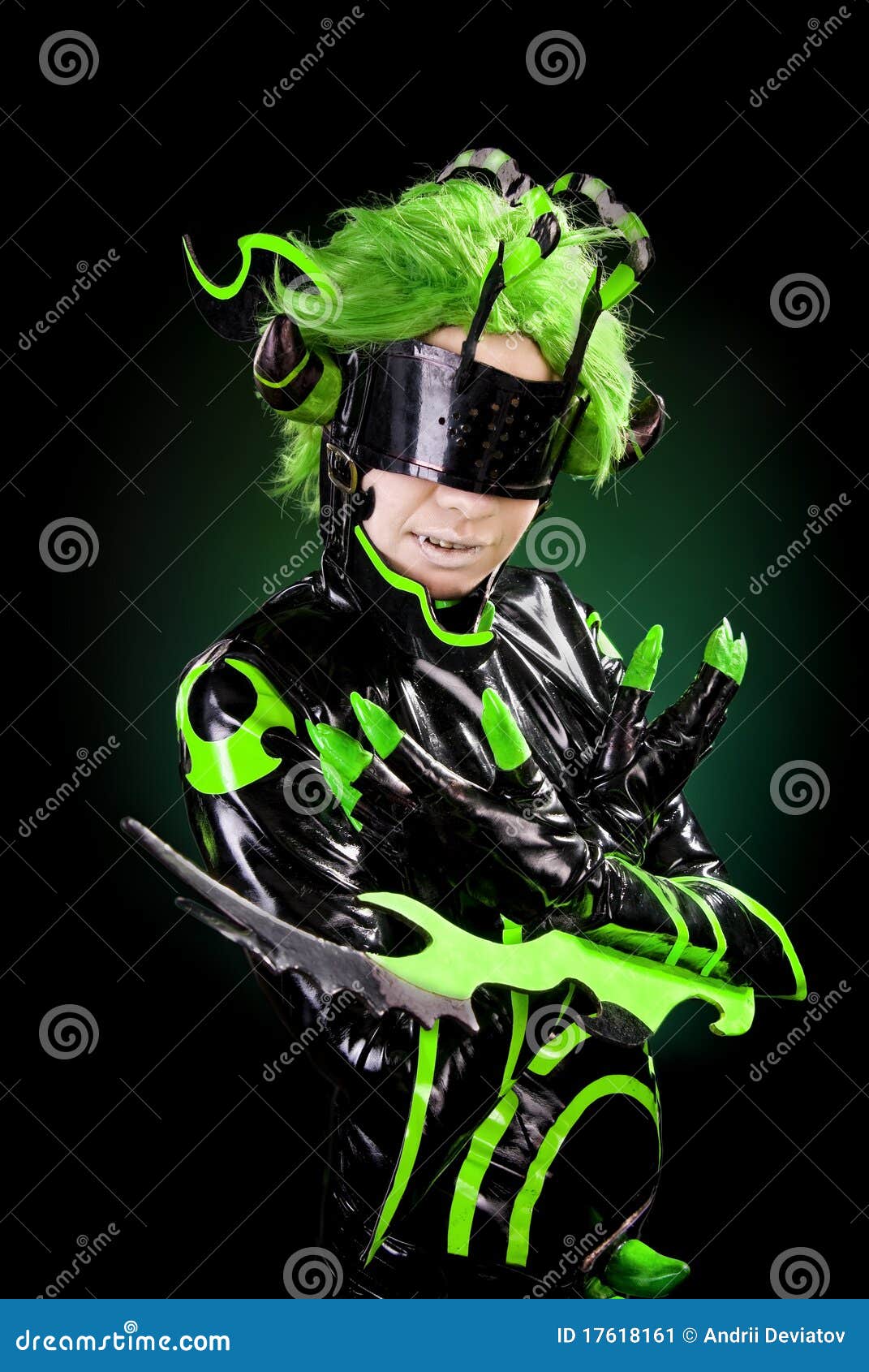Green Haired Girl Dressed As an Insect Stock Image - Image of grimace ...