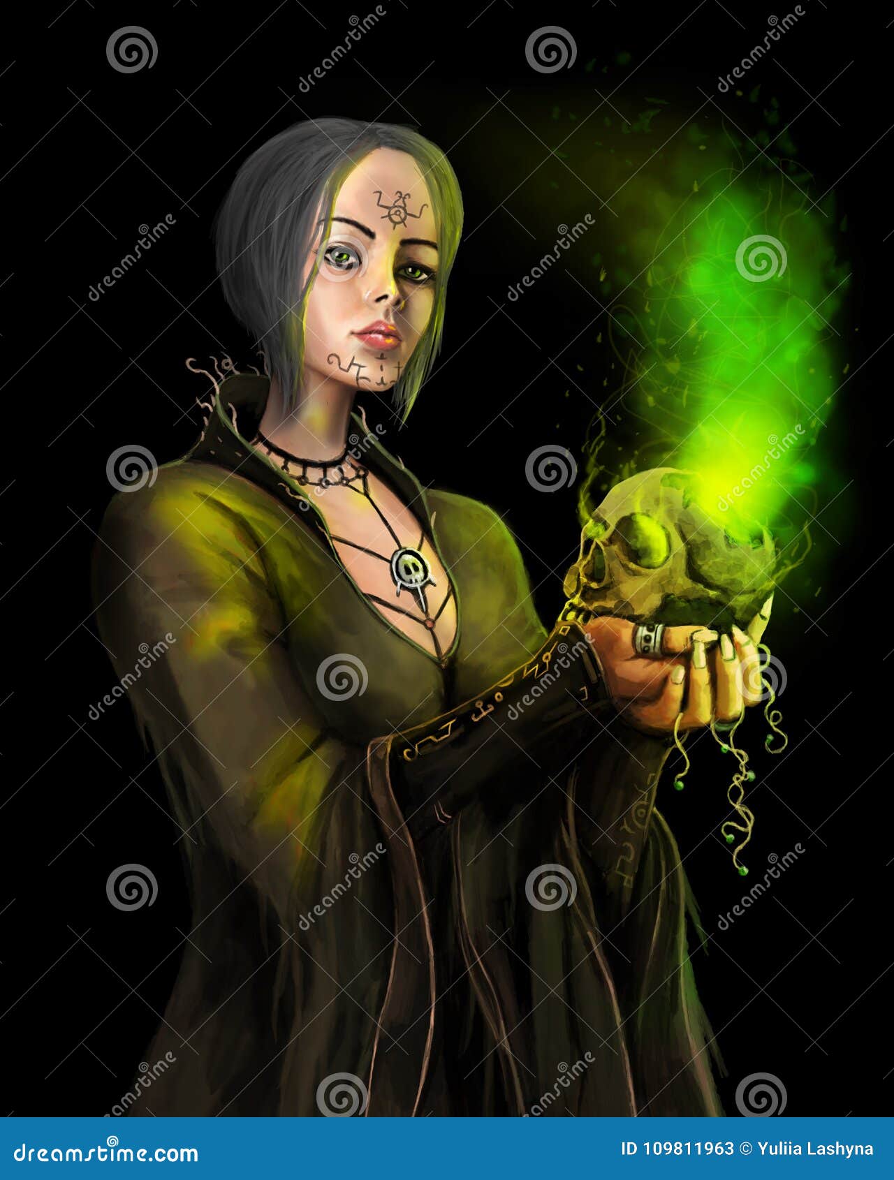 Green haired witch stock illustration. Illustration of spirit - 109811963