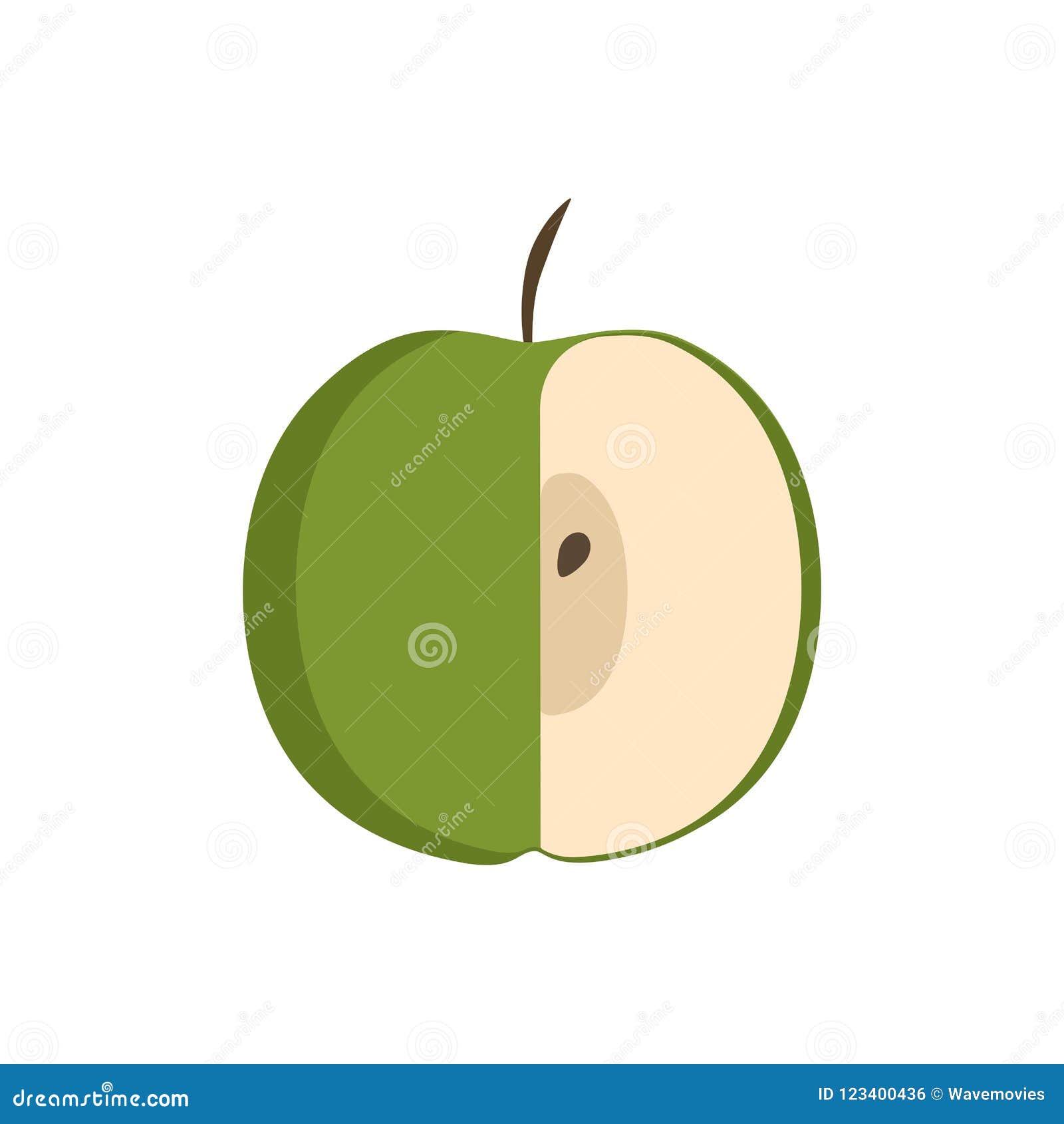Green Half Apple Icon in Flat Design Stock Vector - Illustration of ...