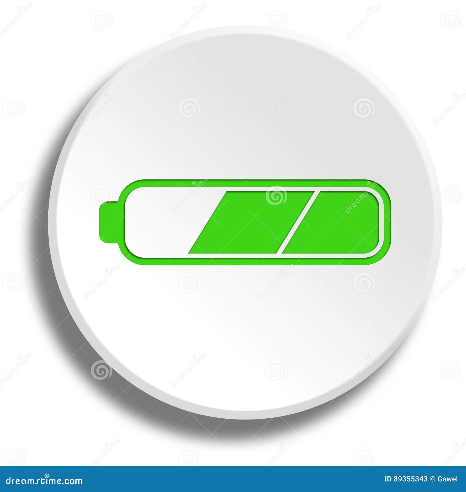 Green Half Battery in Round White Button with Shadow Stock Illustration ...