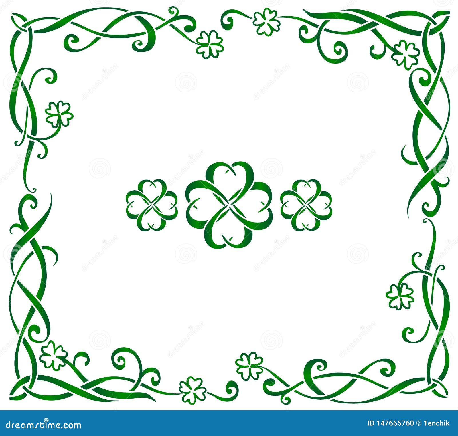 Green Hand Drawn Ornate Vector Celtic Frame with Triskels and Four-leaf ...