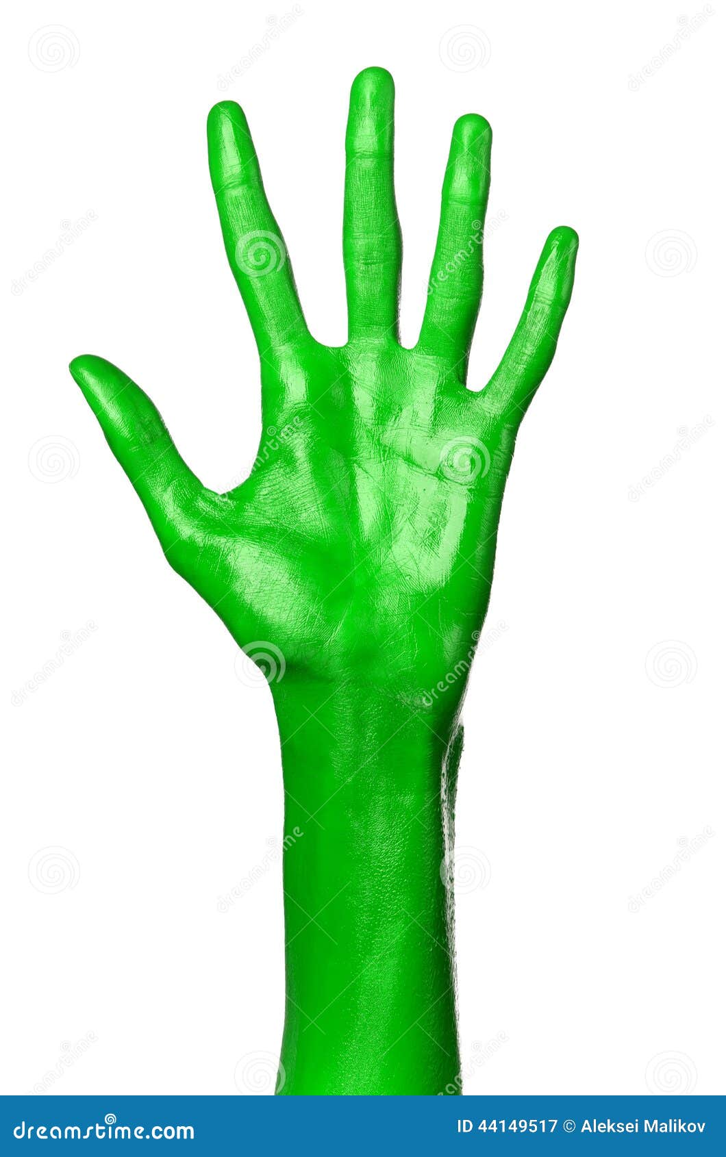Green Hand on White Background, Isolated, Paint Stock Image - Image of ...