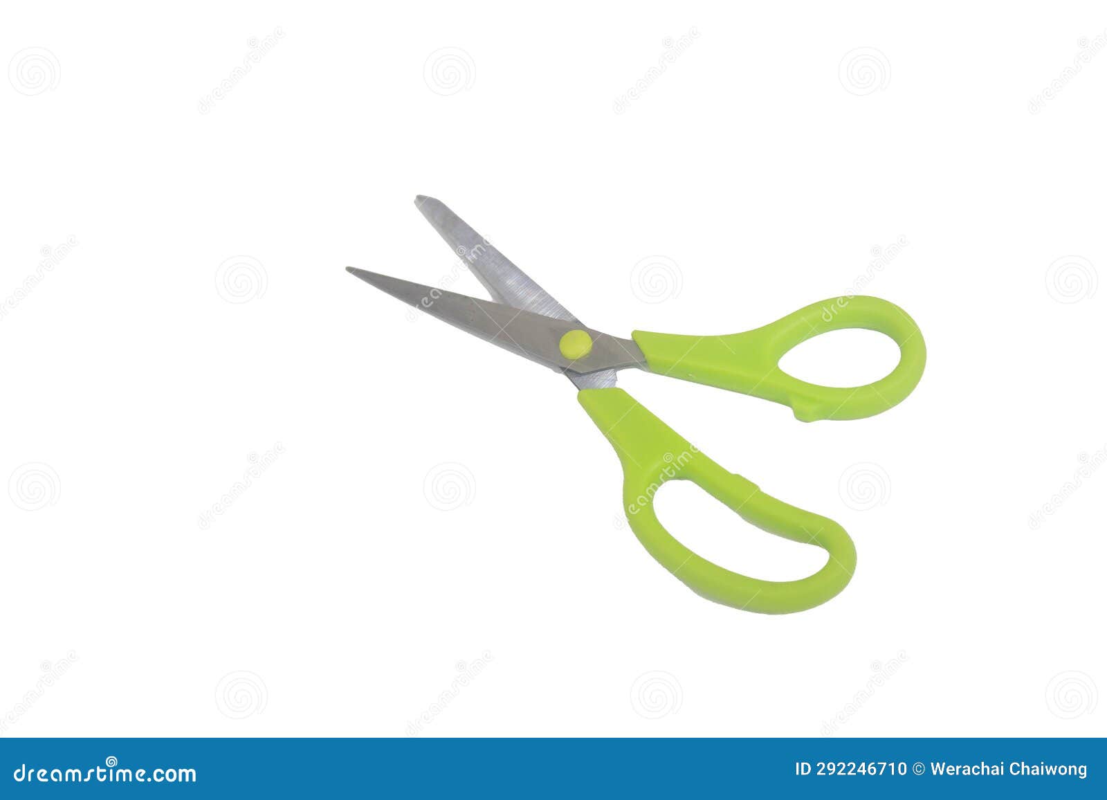 Green Handled Scissors Placed on a White Background Stock Photo - Image ...