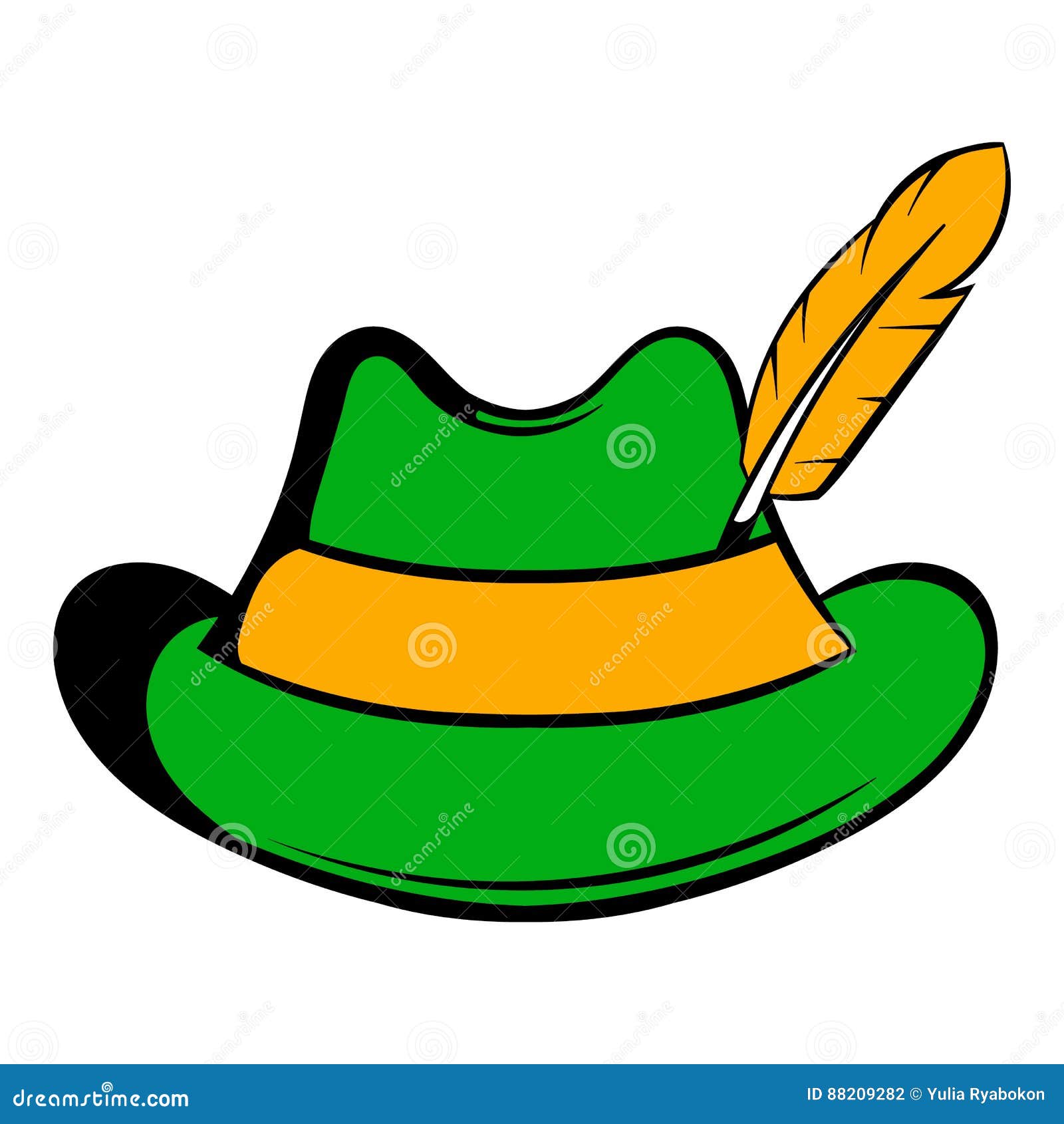 Green Hat with a Feather Icon, Icon Cartoon Stock Vector - Illustration ...