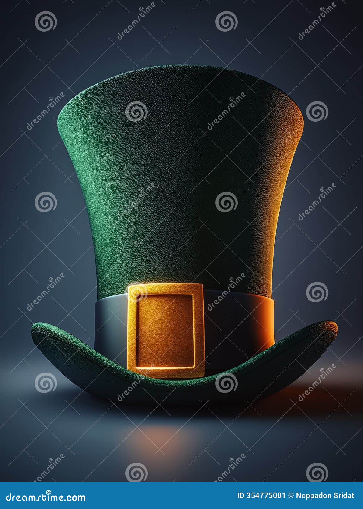 Green Hat Featuring a Distinctive Gold Buckle on the Front View with a ...