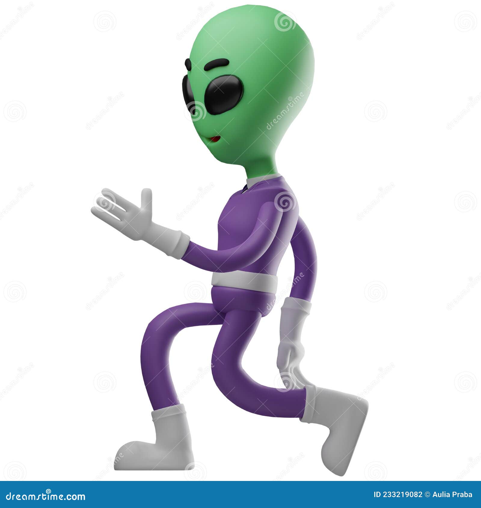 Green Head 3D Alien Picture with Funny Poses Stock Illustration ...