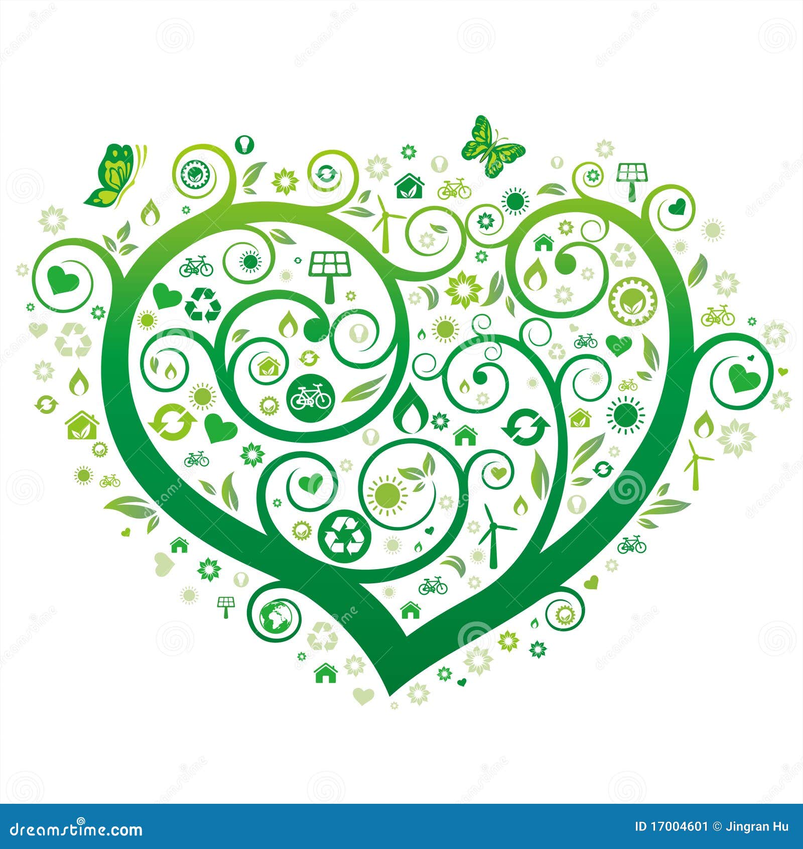 Green Heart White Background Illustration.Green Clipart Heart Vector ...