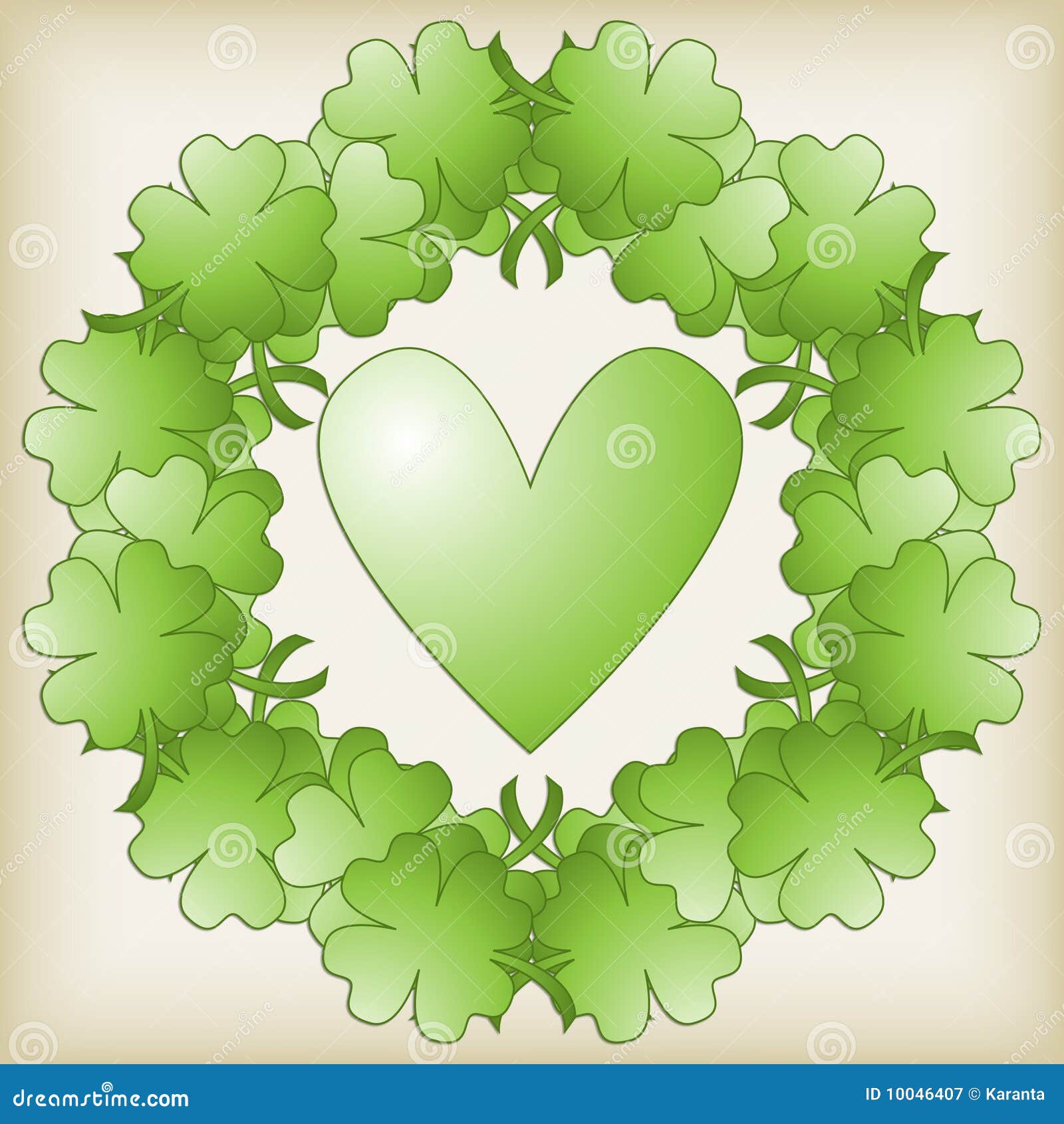 Green Heart and Clover Background Stock Illustration - Illustration of ...