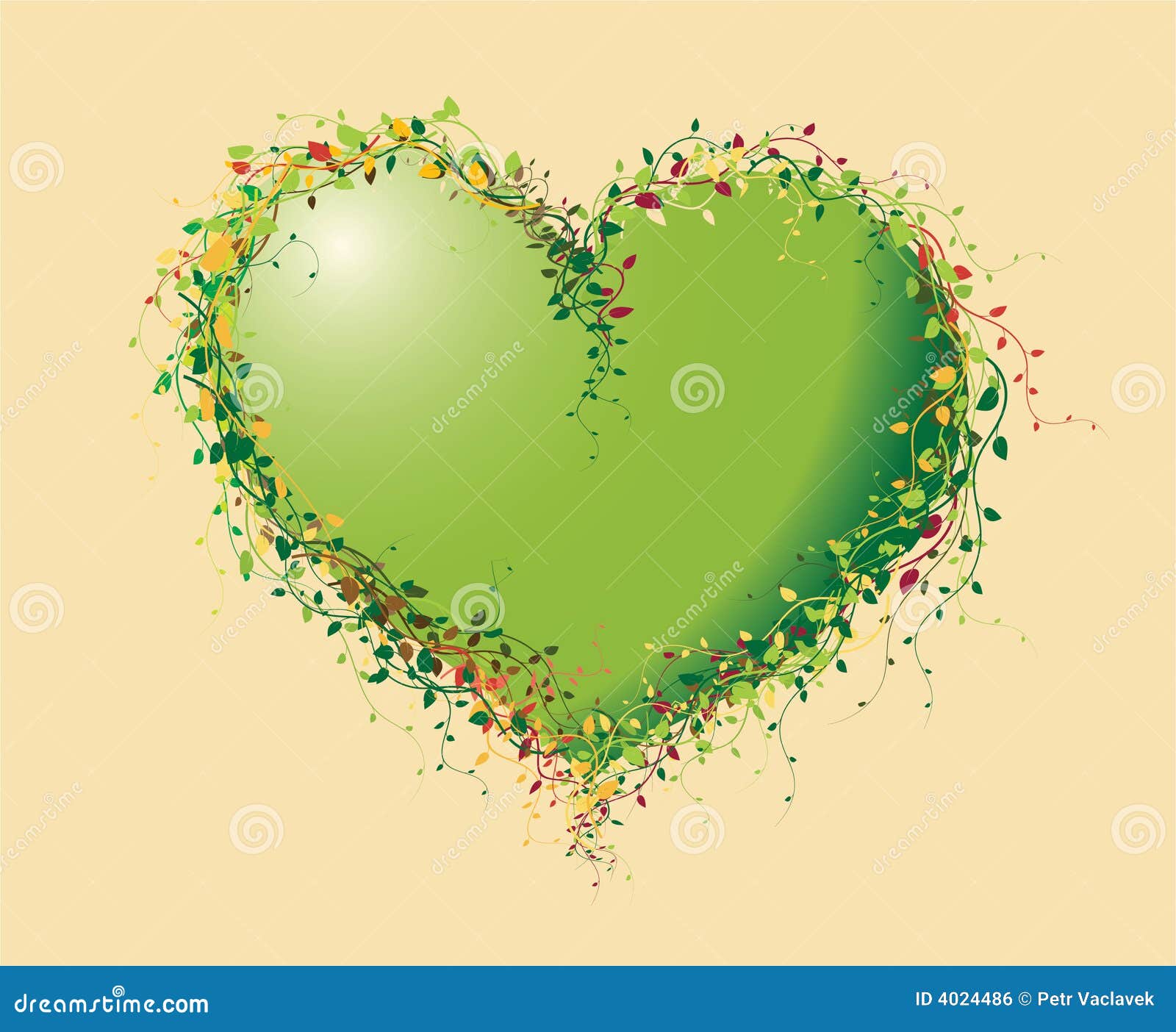 Green Heart Made of Flowers Stock Illustration - Illustration of flirt ...