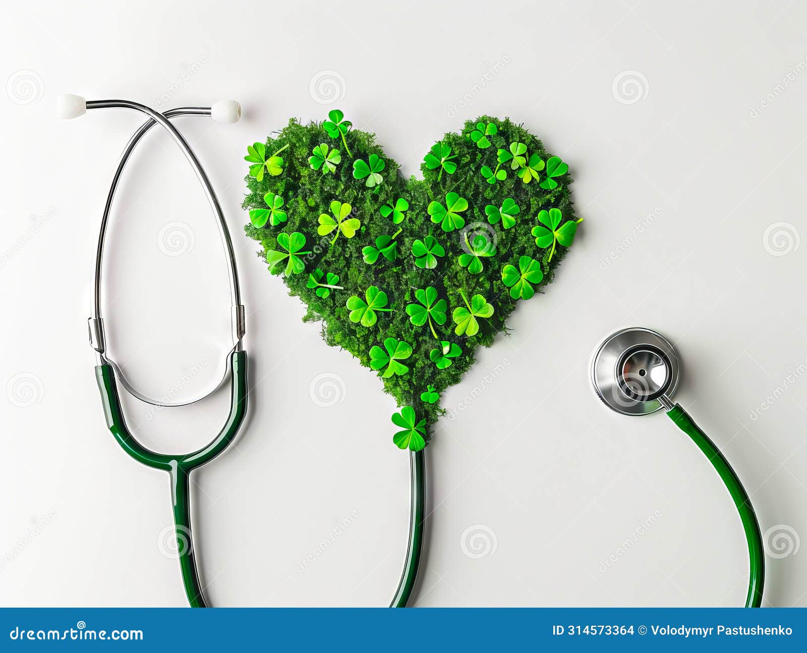 A Green Heart Shaped Stethoscope and a Shamrock Stock Photo - Image of ...