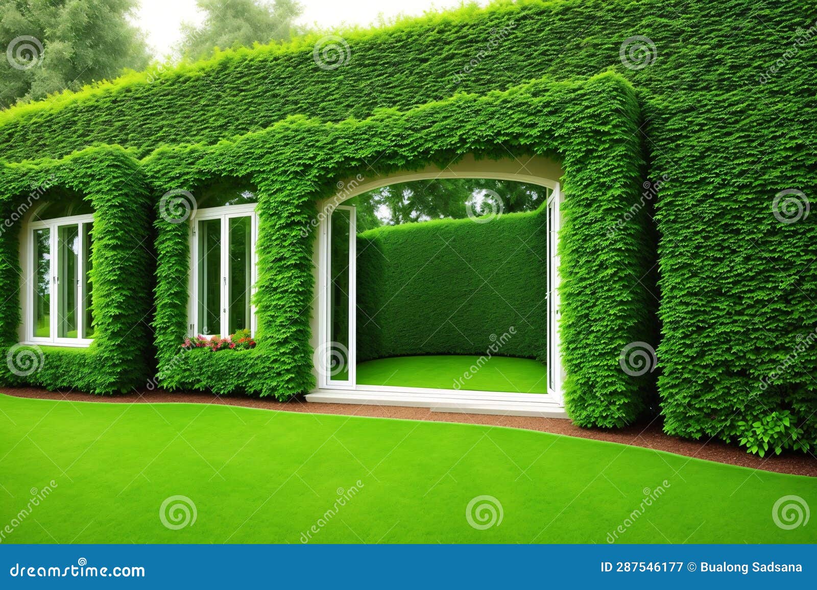 A Green Hedge in the Window. Stock Illustration - Illustration of ...