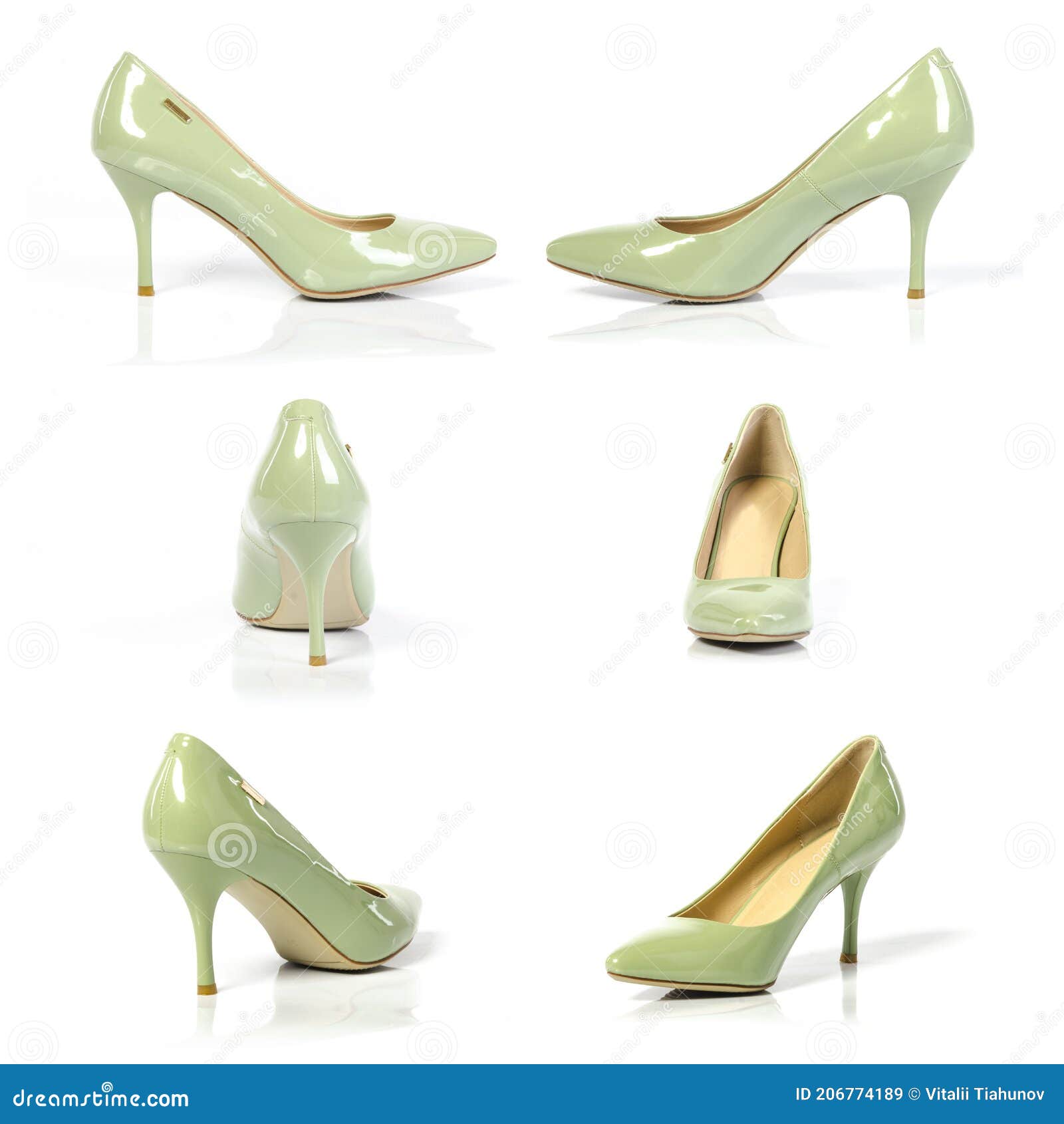 Green Heels in Different Angles on a White Background Stock Image ...