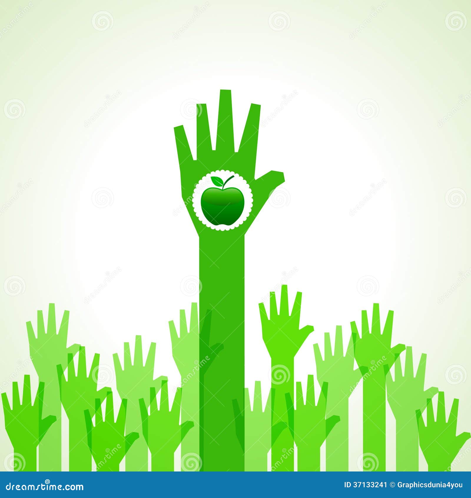 Green Helping Hand with Green Apple Stock Vector - Illustration of ...
