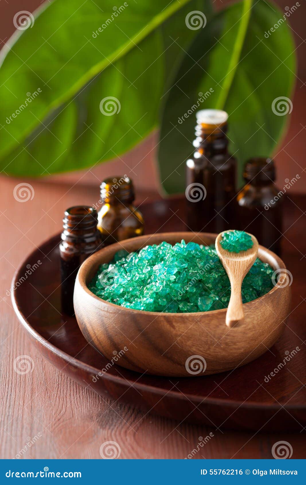 Green Herbal Salt and Essential Oils for Healthy Spa Bath Stock Photo ...