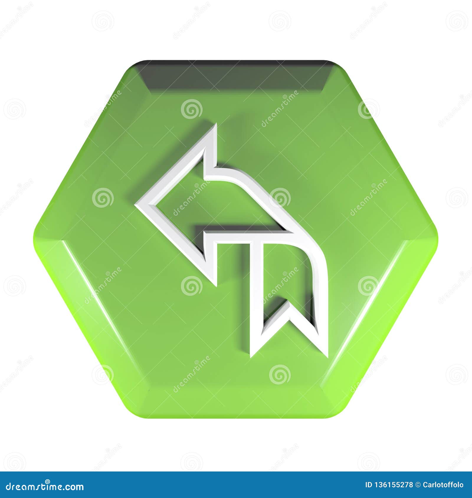 Green Hexagon Push Button Arrow Up and Left - 3D Rendering Illustration ...