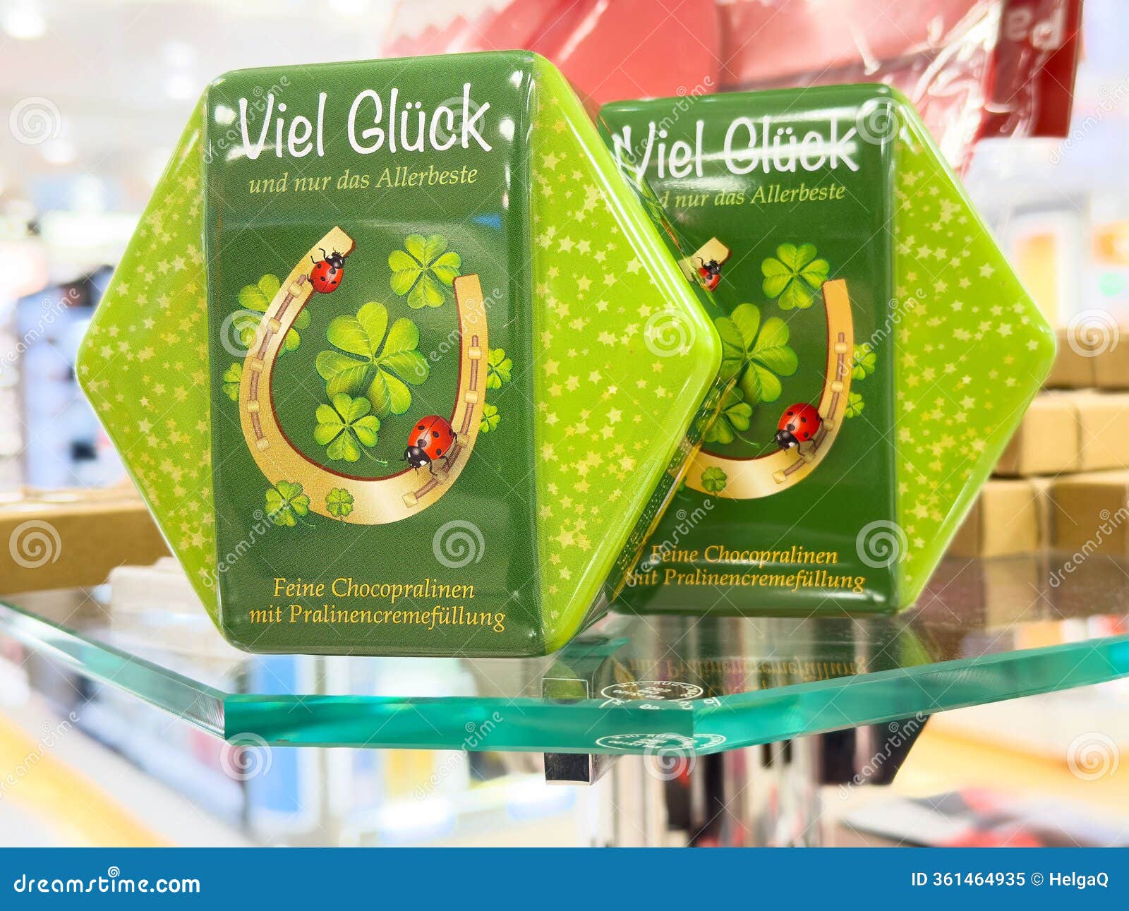 Green Hexagonal Candy Box with Horseshoe and Ladybug Design in German ...