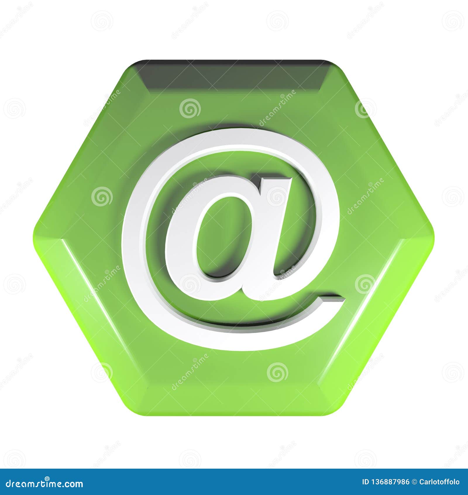 Green Hexagonal at - Email Push Button - 3D Rendering Illustration ...
