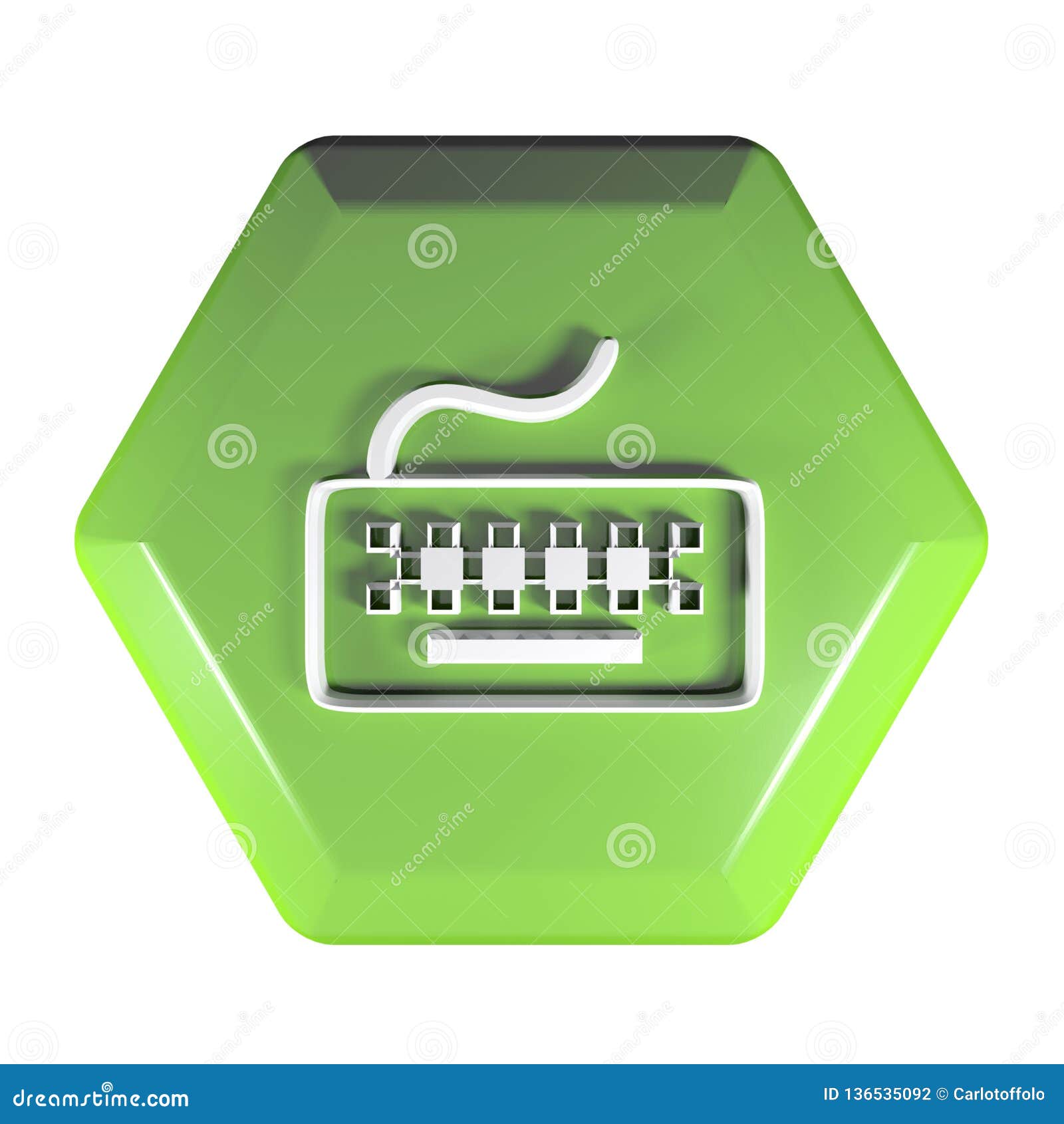Green Hexagonal Push Button with Keyboard Icon - 3D Rendering ...