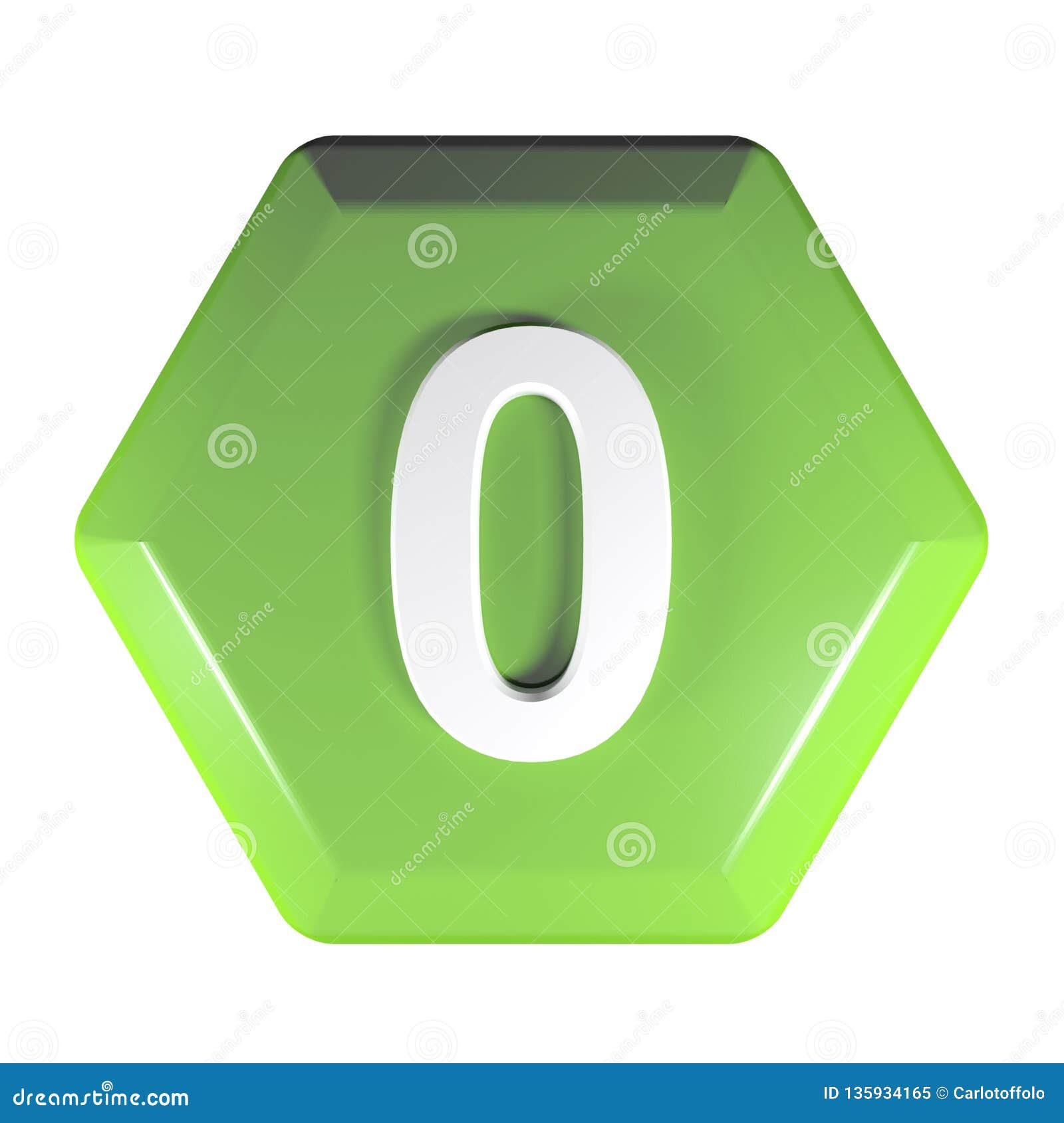 Number 0 Green Hexagonal Push Button - 3D Rendering Illustration Stock ...