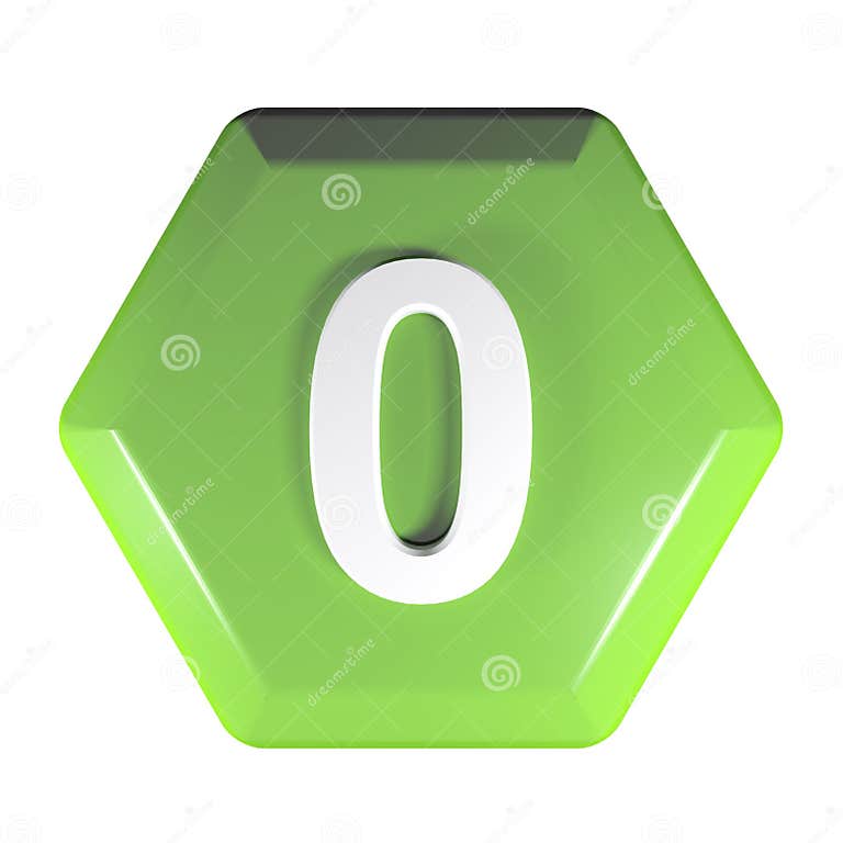 Number 0 Green Hexagonal Push Button - 3D Rendering Illustration Stock ...