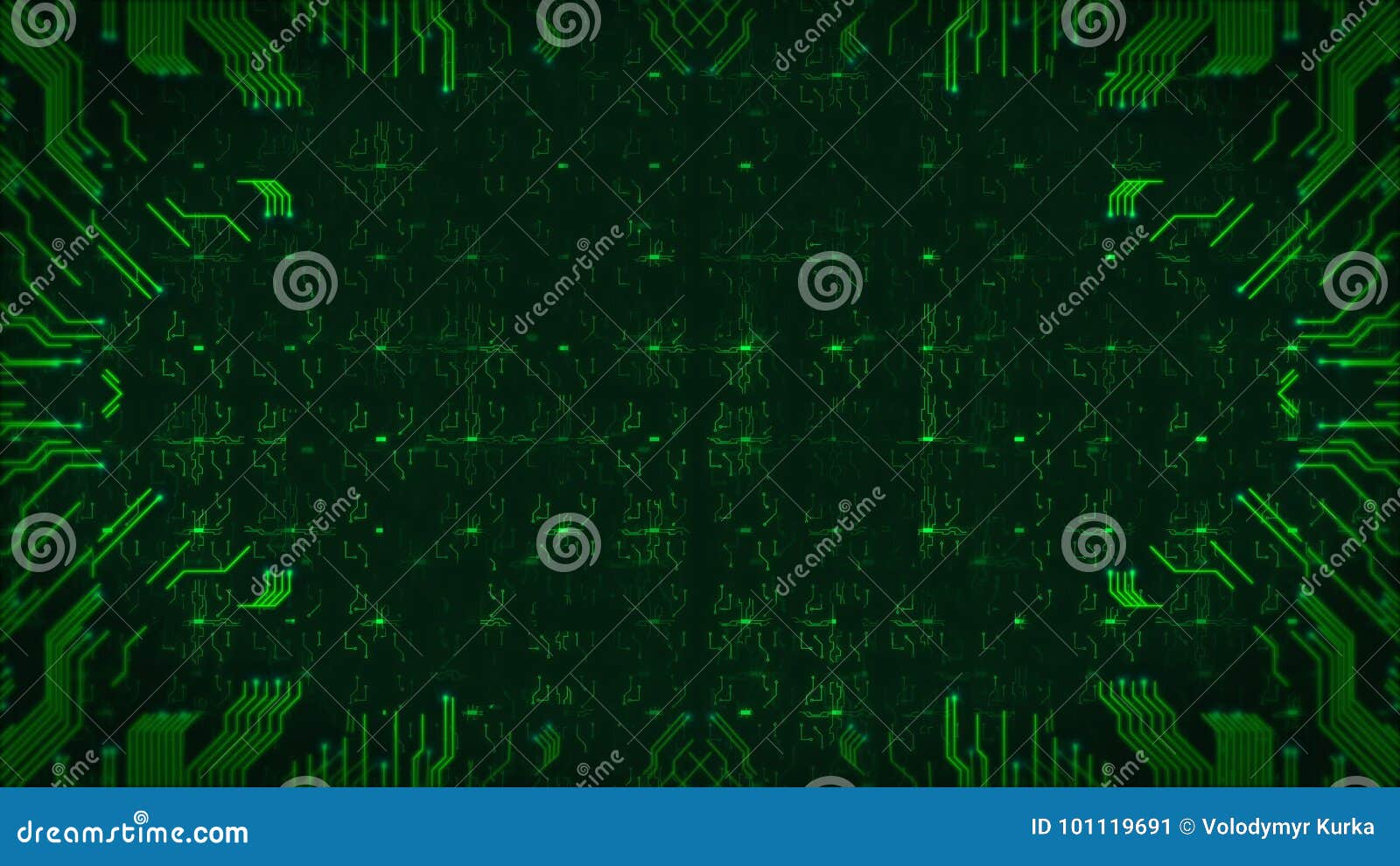 Green Hi-Tech Circuit Board Background. Computer Generated Seamless ...