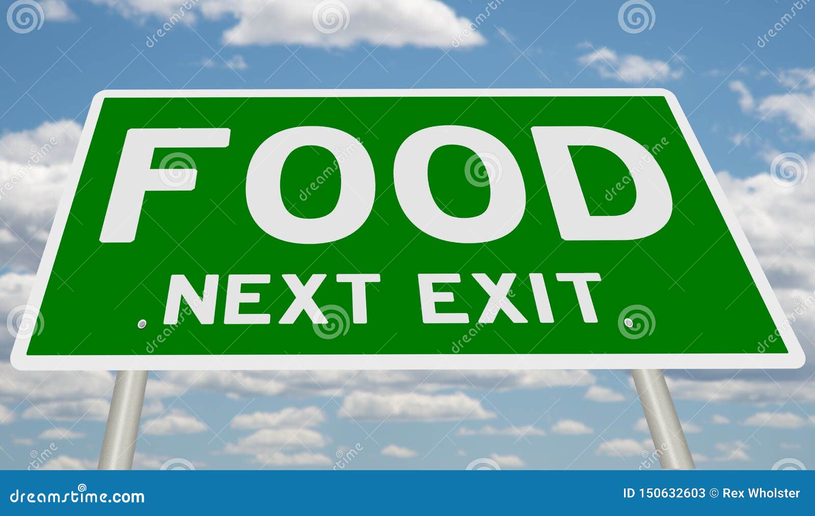 Green highway sign FOOD stock illustration. Illustration of clouds ...