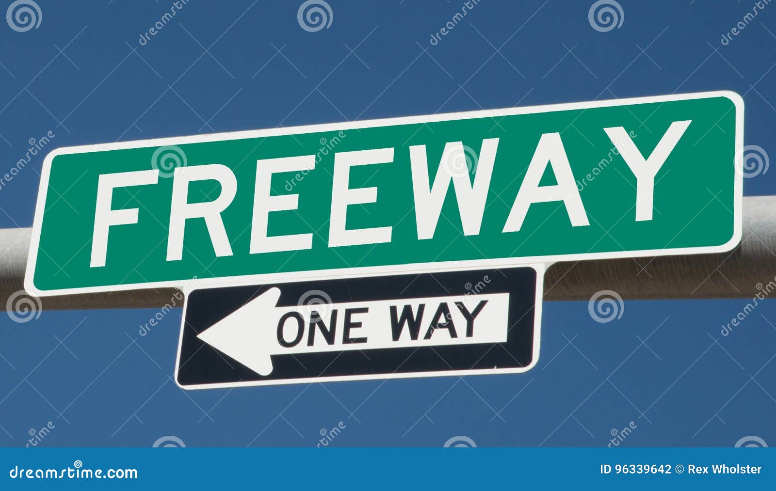 Green Highway Sign FREEWAY ONE WAY Stock Illustration - Illustration of ...