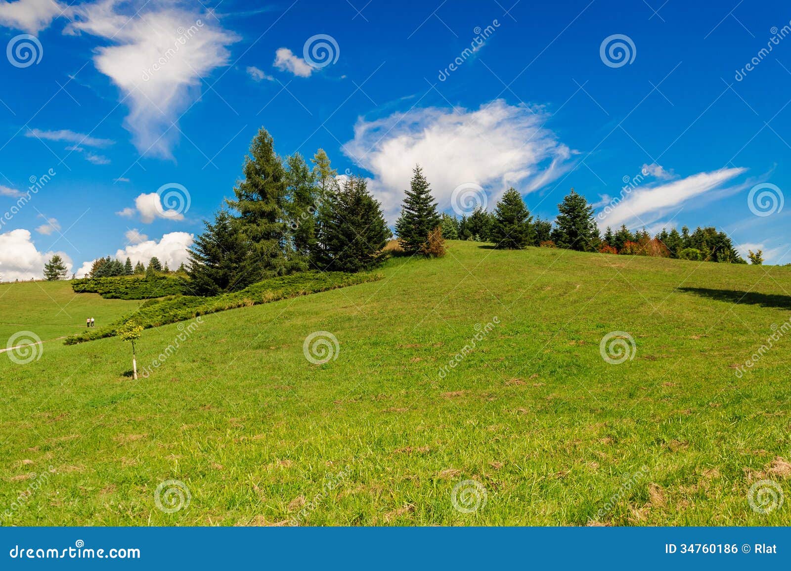 Green Hill and Sky with Clouds Stock Photo - Image of blue, scenics ...