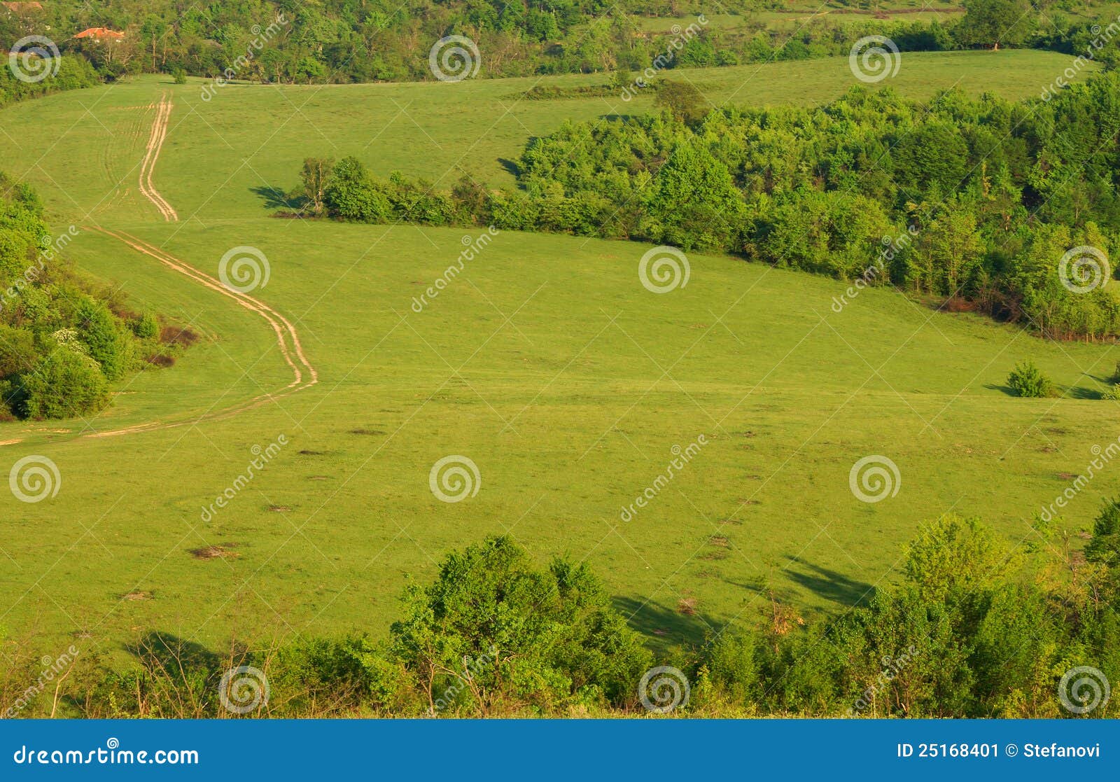Green Hills and Meadow with Road Stock Image - Image of outdoor, green ...